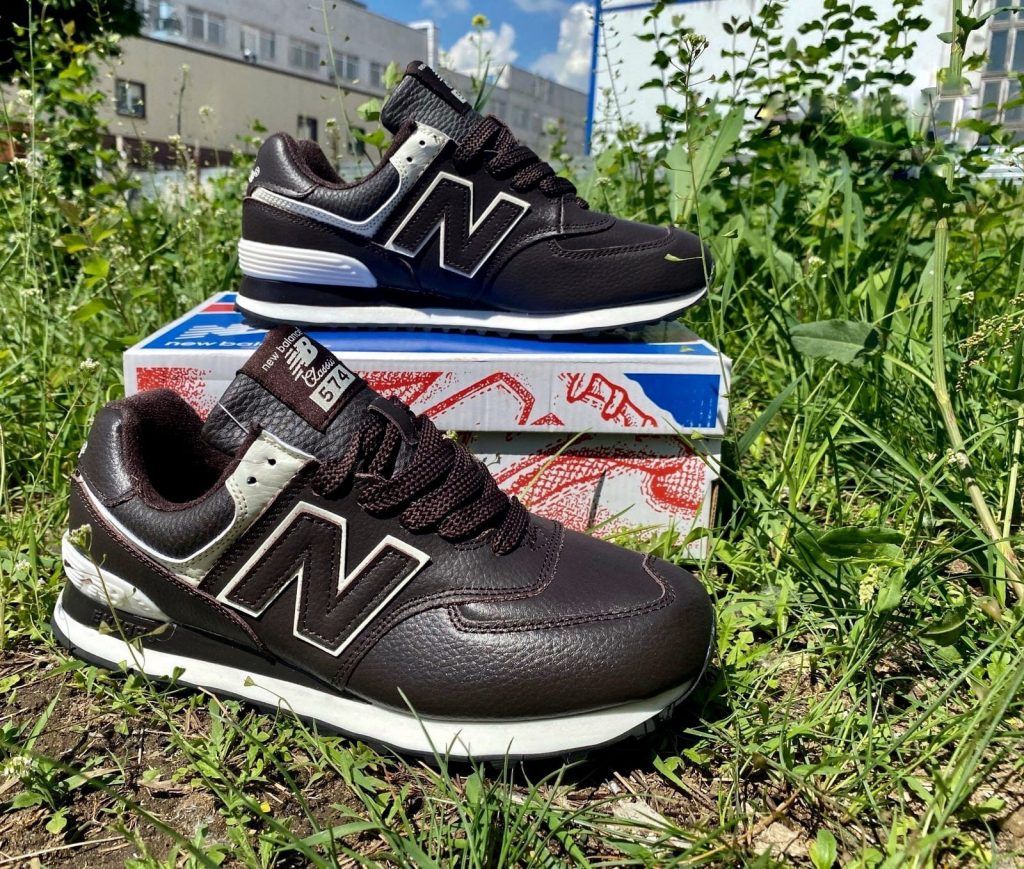 Кроссовки New Balance (Нью Баланс) 574 темно-коричневые кожаные