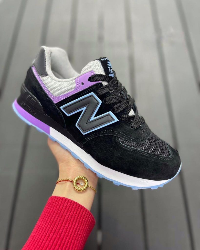 Кроссовки New Balance 574 черные с фиолетовым купить в СПб